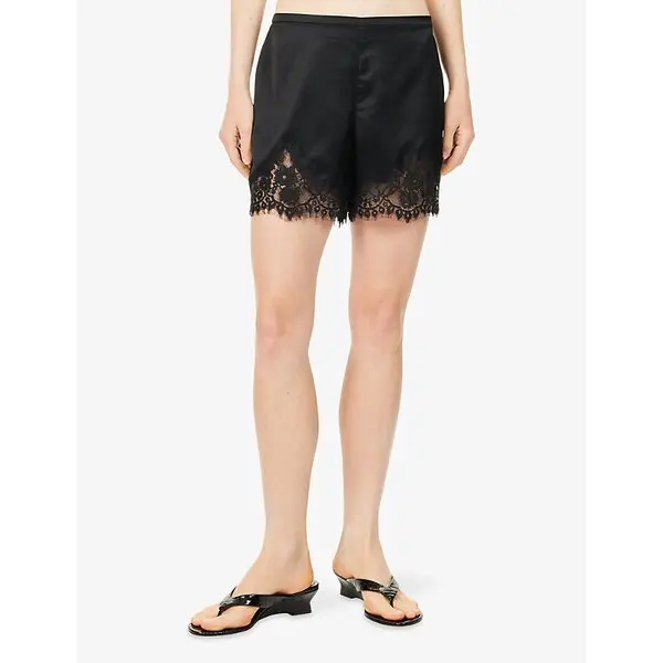 REFORMATION Lace-trim Satin Shorts - Black