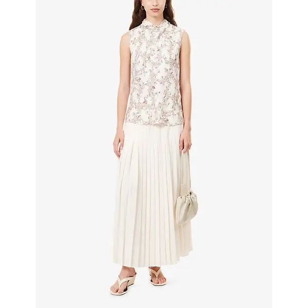ME+EM Floral-print Sleeveless Silk Top