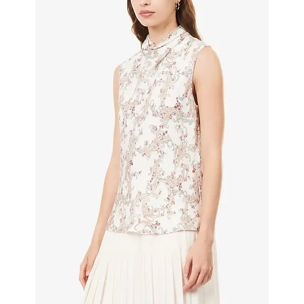 ME+EM Floral-print Sleeveless Silk Top