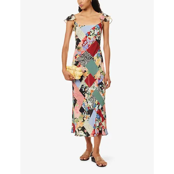 Rixo Adele Printed Silk Midi Dress
