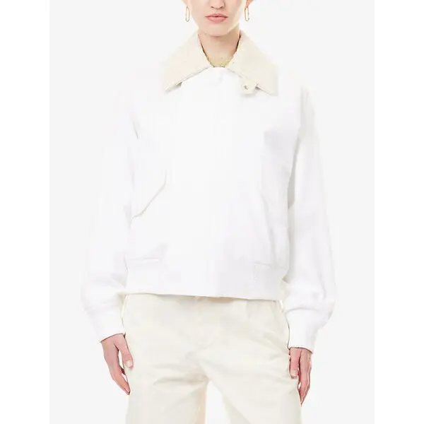 Bottega Veneta Cotton Bomber Jacket With Intrecciato Leather Collar