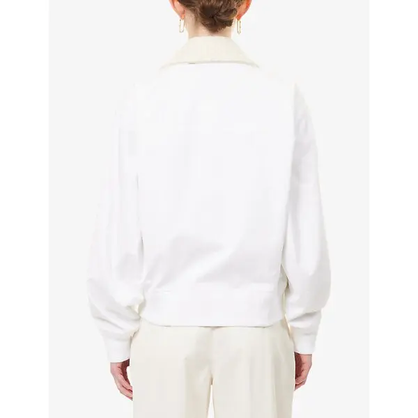 Bottega Veneta Cotton Bomber Jacket With Intrecciato Leather Collar