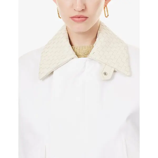 Bottega Veneta Cotton Bomber Jacket With Intrecciato Leather Collar