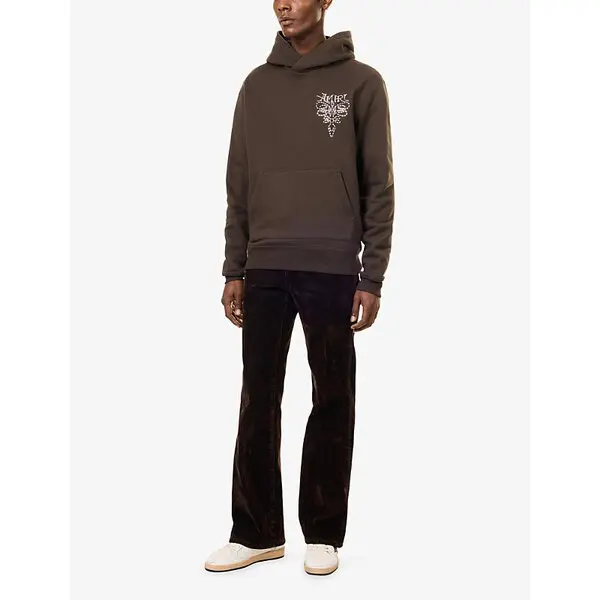 Amiri Lasso Embroidered Cotton-blend Hoody - Husk