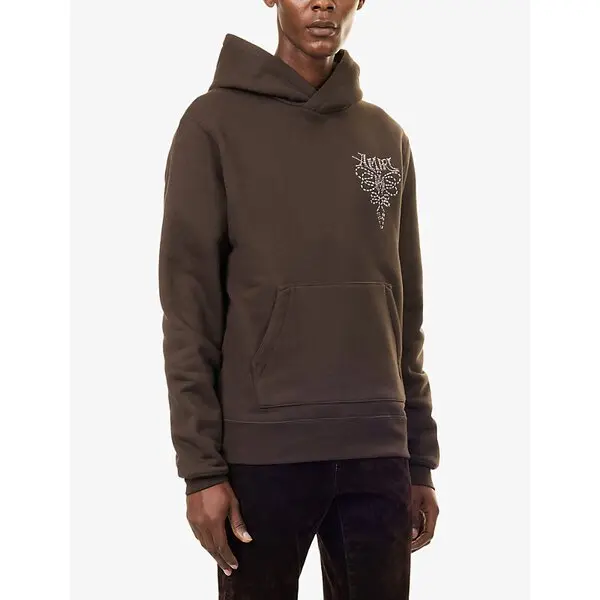 Amiri Lasso Embroidered Cotton-blend Hoody - Husk