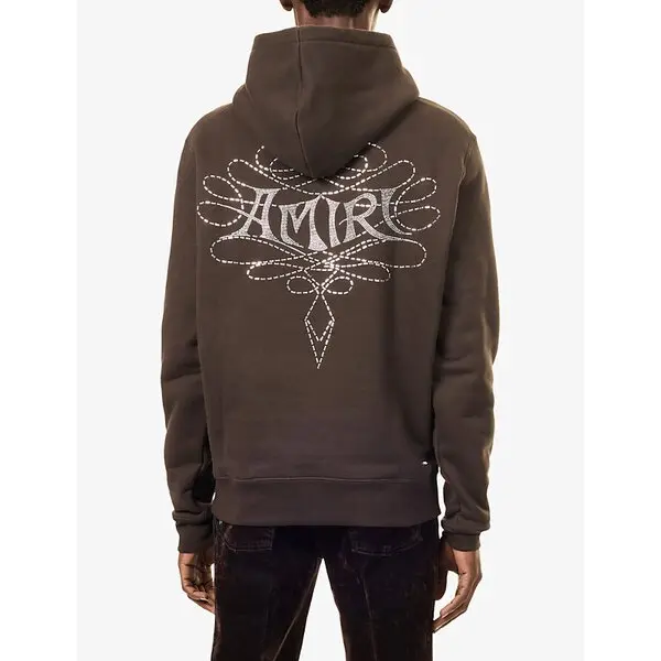 Amiri Lasso Embroidered Cotton-blend Hoody - Husk