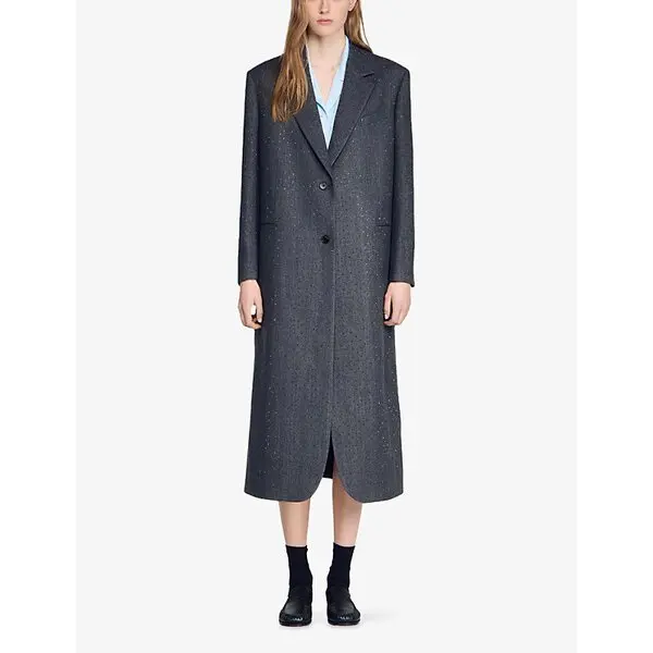 Sandro Rhinestone Embellished Wool Coat