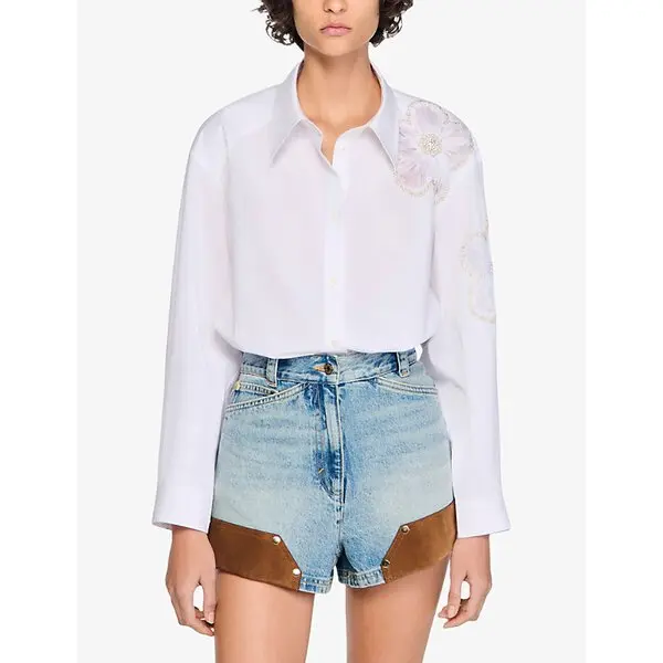 Sandro Embroidered Cropped Cotton Shirt