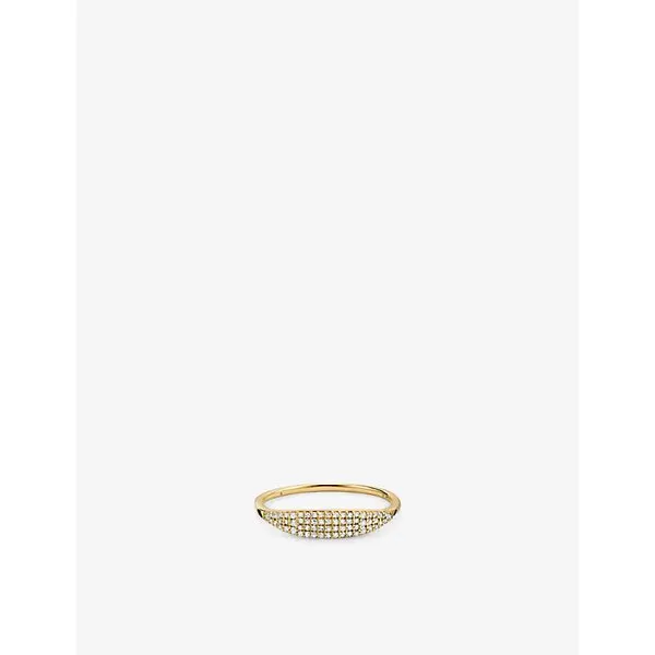 Mejuri Pavé Diamond 14ct Yellow- And 0.158ct Diamond Signet Ring - Gold