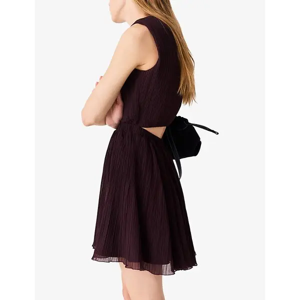 Maje Pleated V-neck Mini Dress - Eggplant
