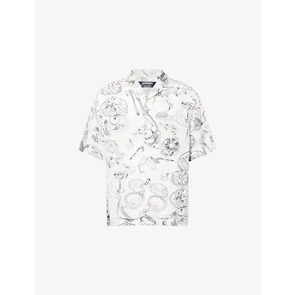 Jacquemus La Cocktail Short-sleeve Linen-blend Shirt - Off-white/bla