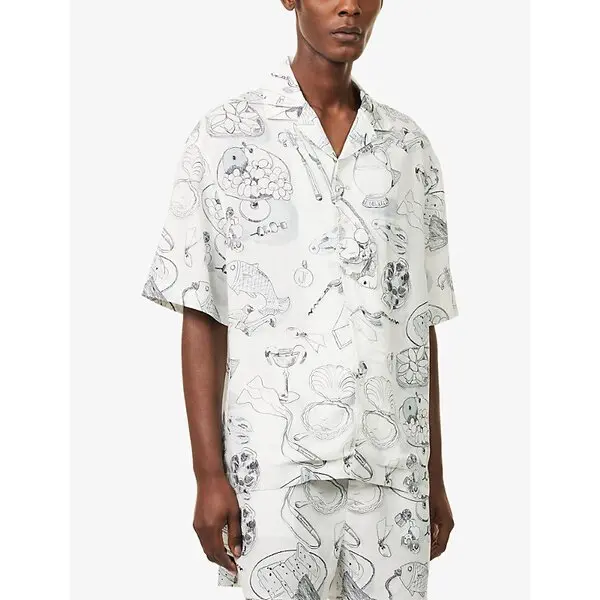 Jacquemus La Cocktail Short-sleeve Linen-blend Shirt - Off-white/bla