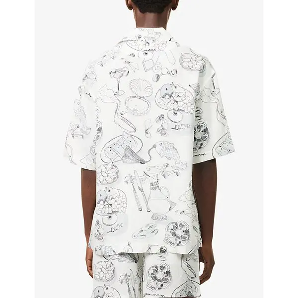 Jacquemus La Cocktail Short-sleeve Linen-blend Shirt - Off-white/bla