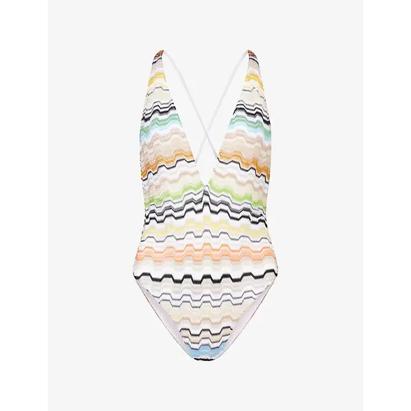 Missoni V-neck Cross-back Knitted Swimsuit - Smsnp-multicolor