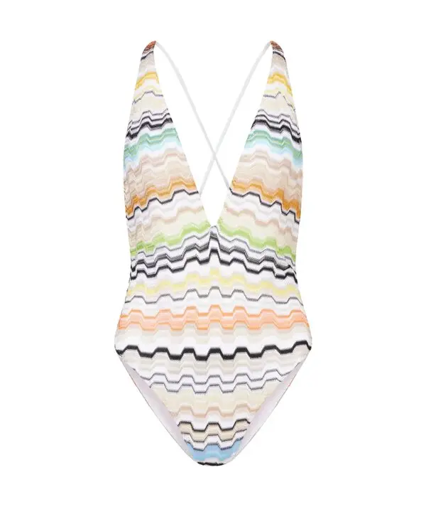 Missoni V-neck Cross-back Knitted Swimsuit - Smsnp-multicolor