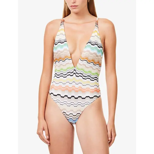 Missoni V-neck Cross-back Knitted Swimsuit - Smsnp-multicolor