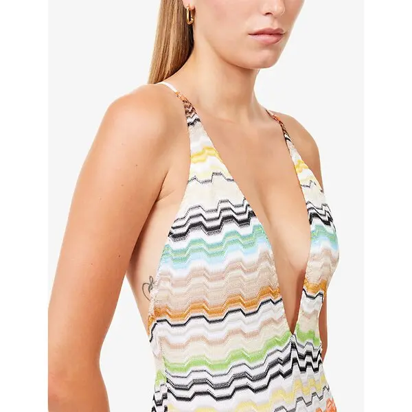 Missoni V-neck Cross-back Knitted Swimsuit - Smsnp-multicolor