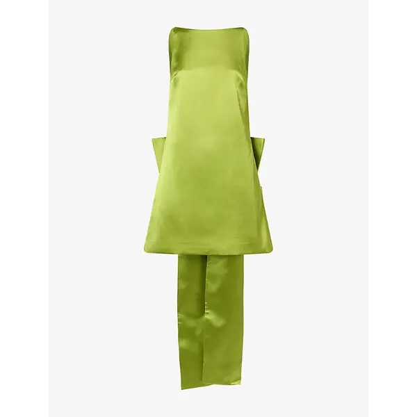 SELF-PORTRAIT Satin Mini Dress With Oversized Bow