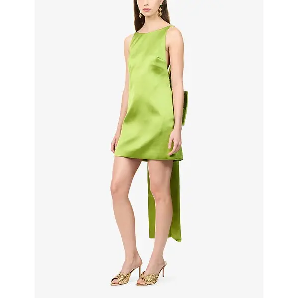 SELF-PORTRAIT Satin Mini Dress With Oversized Bow