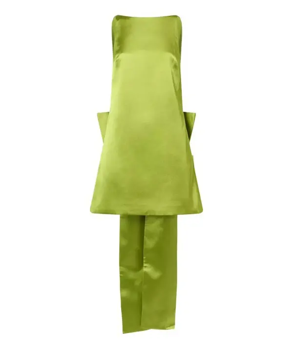 SELF-PORTRAIT Bow Round-neck Sleeveless Satin Mini Dress - Green