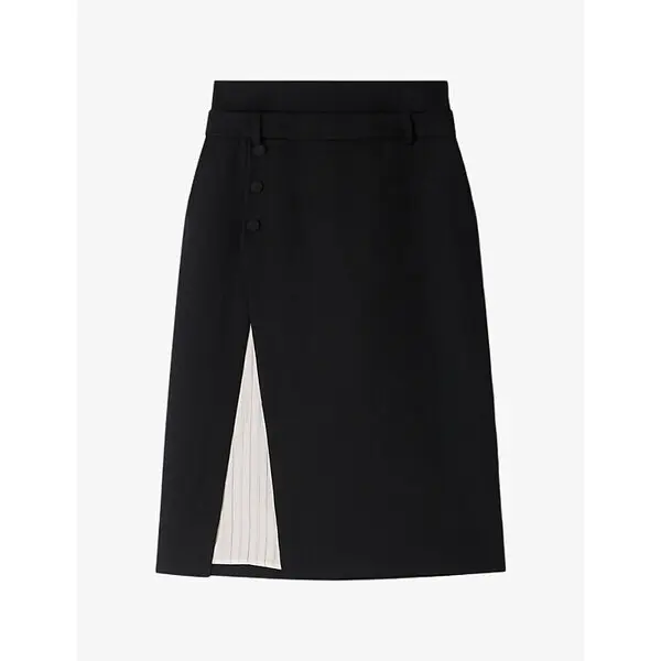 Sandro Mid-rise Split-hem Wool Midi Skirt