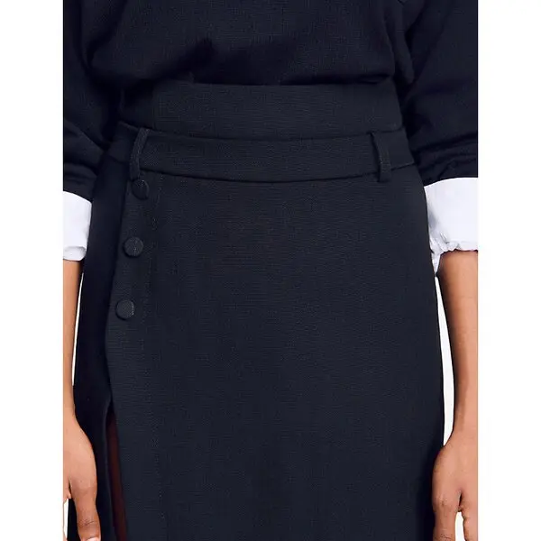 Sandro Mid-rise Split-hem Wool Midi Skirt