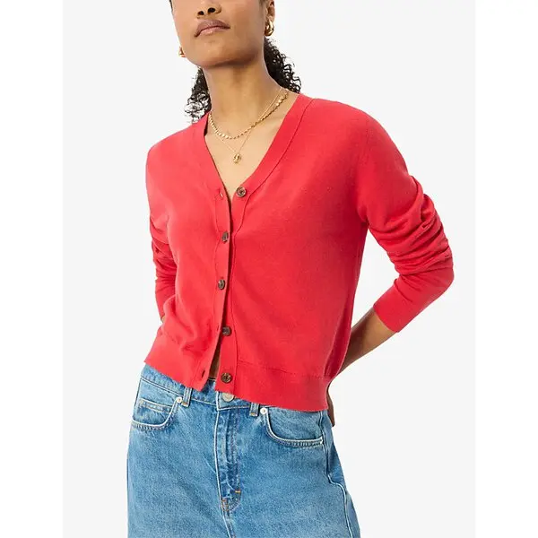 Whistles V-neck Relaxed-fit Cotton And Linen-blend Cardigan