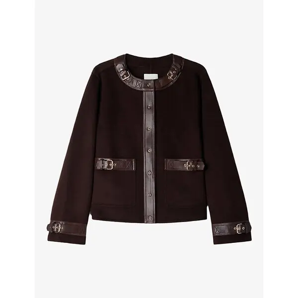 Sandro Buckle-embellished Leather-trimmed Wool-blend Jacket