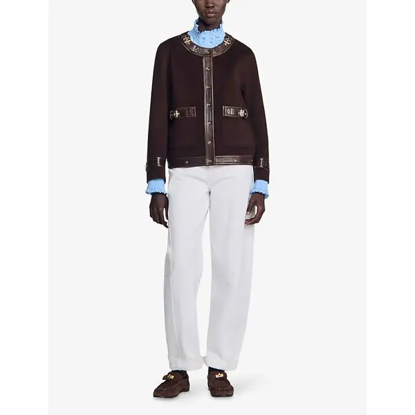 Sandro Buckle-embellished Leather-trimmed Wool-blend Jacket