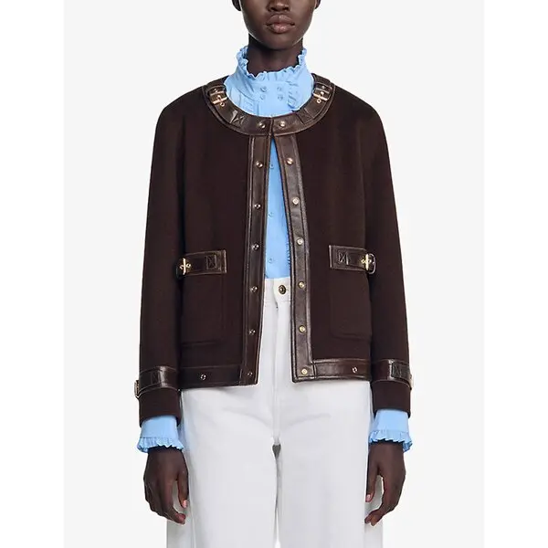 Sandro Buckle-embellished Leather-trimmed Wool-blend Jacket