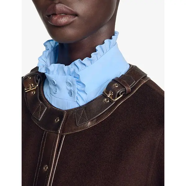 Sandro Buckle-embellished Leather-trimmed Wool-blend Jacket