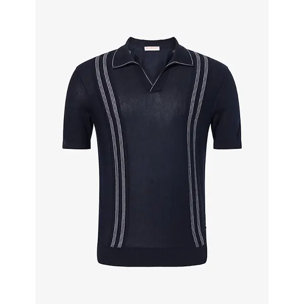 Orlebar Brown Horton Contrast-stripe Silk-blend Polo Shirt - Night Iris/white Sand
