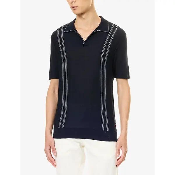 Orlebar Brown Horton Contrast-stripe Silk-blend Polo Shirt - Night Iris/white Sand
