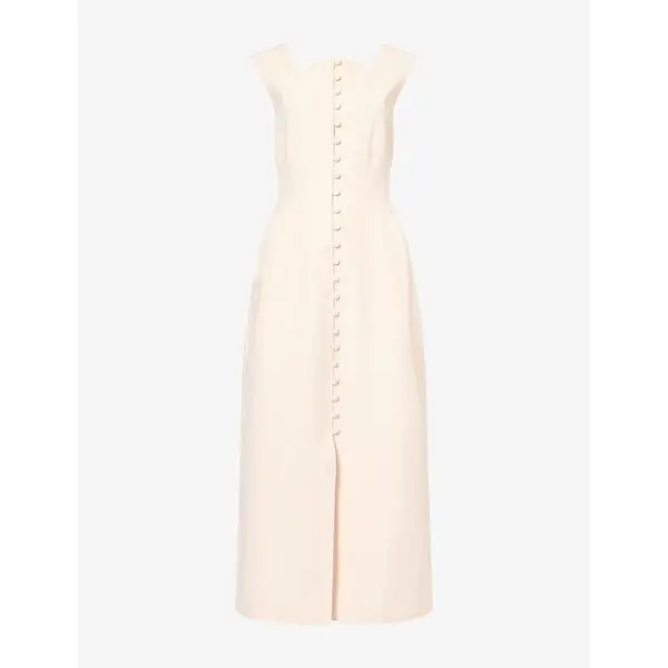 Mona Alshebil Sleeveless Button-front Crepe Maxi Dress - Beige