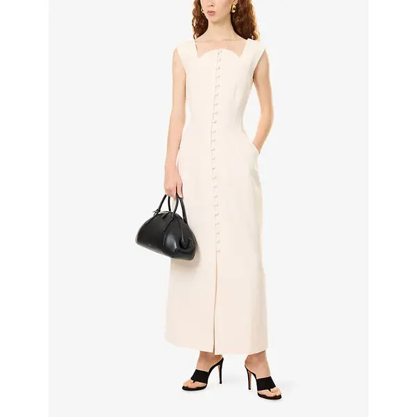 Mona Alshebil Sleeveless Button-front Crepe Maxi Dress