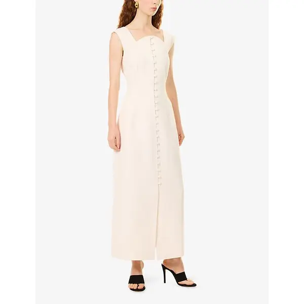Mona Alshebil Sleeveless Button-front Crepe Maxi Dress