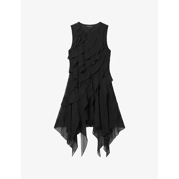 ALLSAINTS Angie Frill-detail Woven Mini Dress