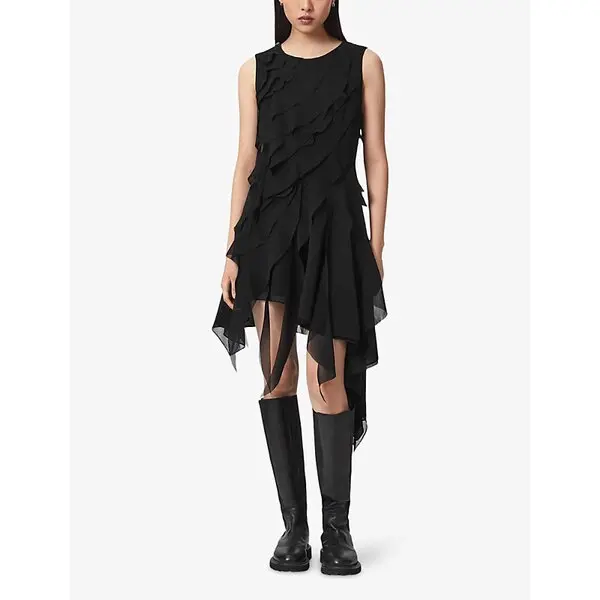 ALLSAINTS Angie Frill-detail Woven Mini Dress
