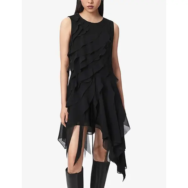 ALLSAINTS Angie Frill-detail Woven Mini Dress