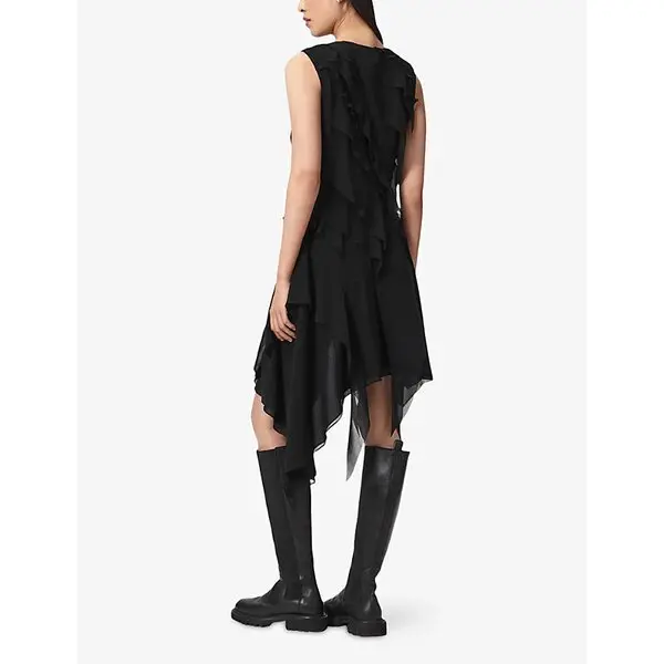 ALLSAINTS Angie Frill-detail Woven Mini Dress