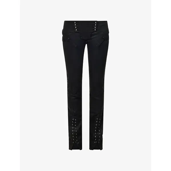 DILARA FINDIKOGLU Waxed-cotton Jeans With Button Embellishments And Lacing