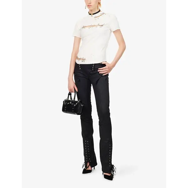 DILARA FINDIKOGLU Waxed-cotton Jeans With Button Embellishments And Lacing