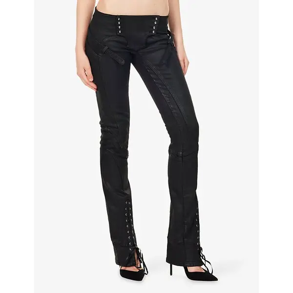 DILARA FINDIKOGLU Waxed-cotton Jeans With Button Embellishments And Lacing