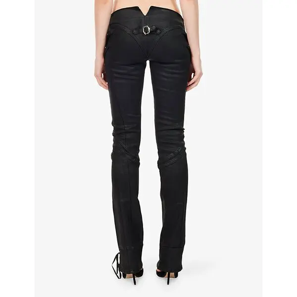 DILARA FINDIKOGLU Waxed-cotton Jeans With Button Embellishments And Lacing