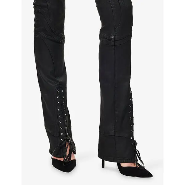DILARA FINDIKOGLU Waxed-cotton Jeans With Button Embellishments And Lacing