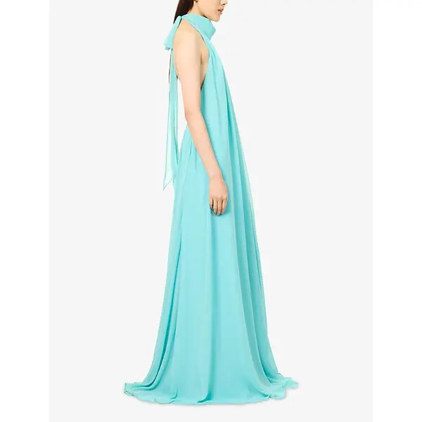DE LA VALI High-neck Tulle Maxi Dress