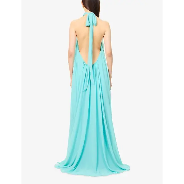 DE LA VALI High-neck Tulle Maxi Dress