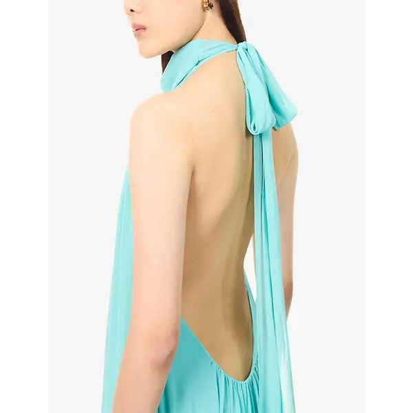 DE LA VALI High-neck Tulle Maxi Dress