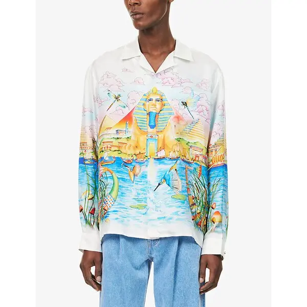 Casablanca Egypt Long-sleeve Printed Silk Shirt