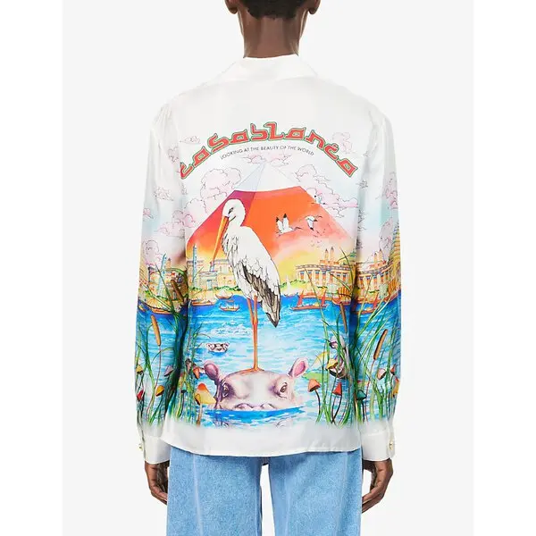 Casablanca Egypt Long-sleeve Printed Silk Shirt